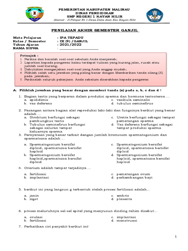 Soal Ipa Kelas 9 SMT 1 | PDF