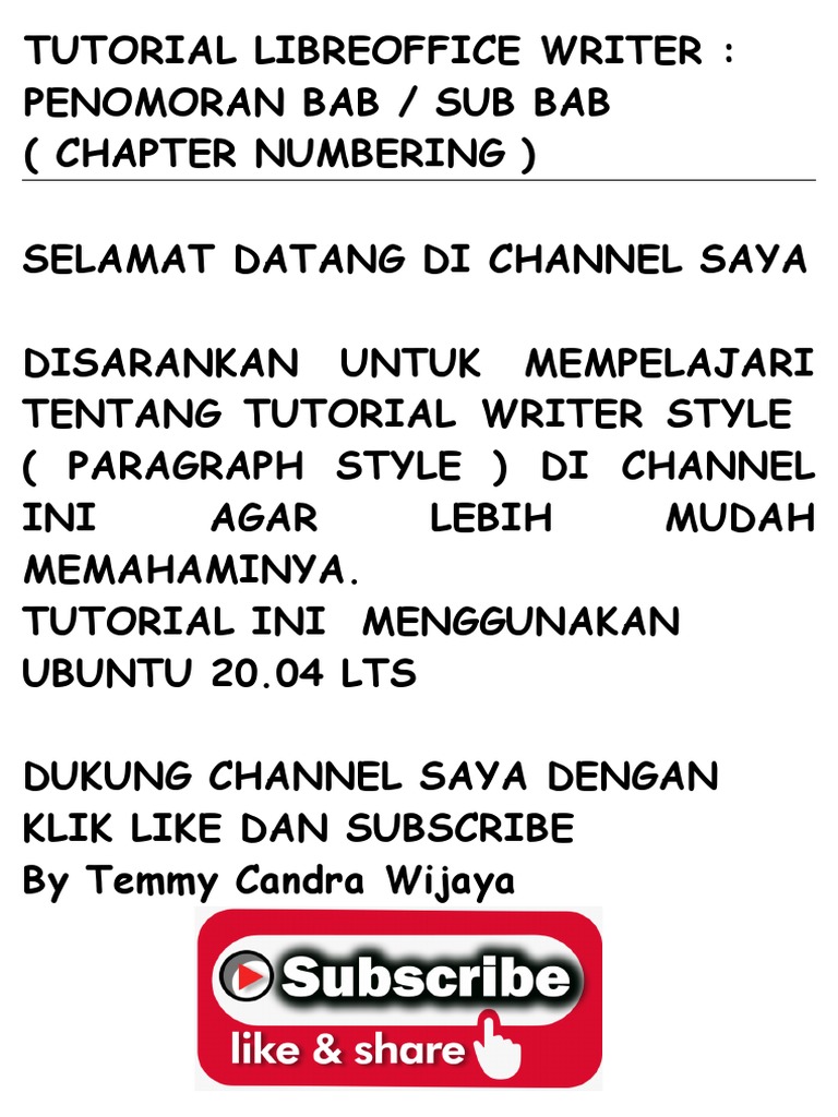 Tutorial Libre Office Writer Mengenai Penomoran Bab | PDF