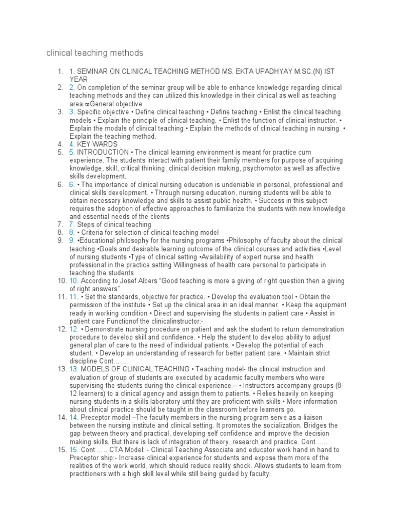 A Comprehensive Guide to Clinical Teaching Methods in Nursing | PDF ...