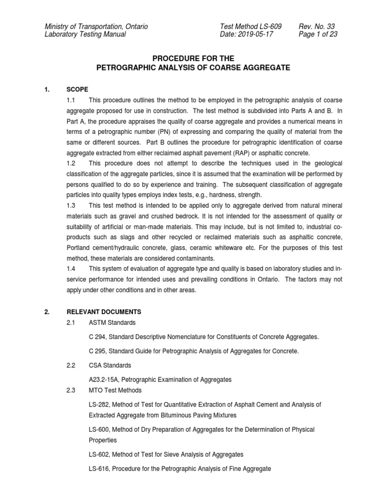 Procedure For The Petrographic Analysis of Coarse Aggregate | PDF ...