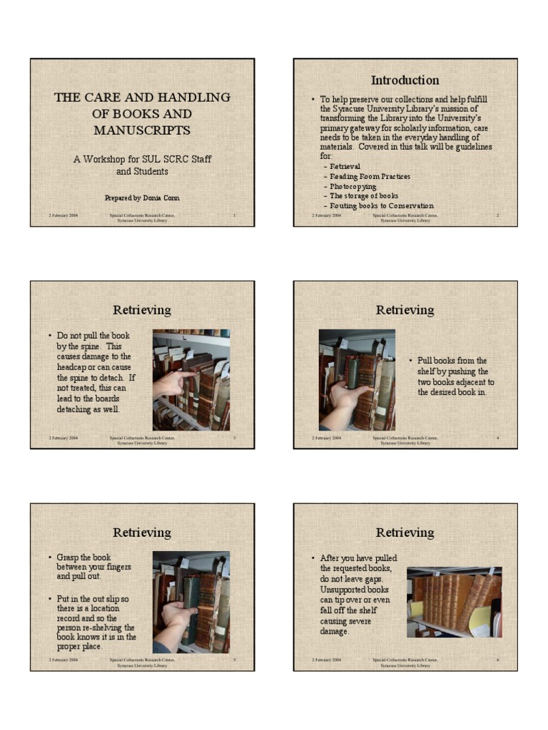 The Care and Handling of Books and Manuscripts: A Workshop For SUL SCRC ...