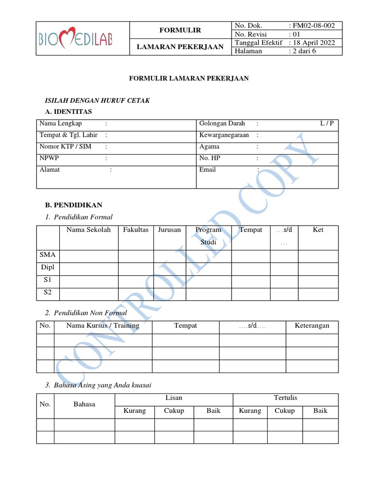Form Lamaran Pekerjaan | PDF