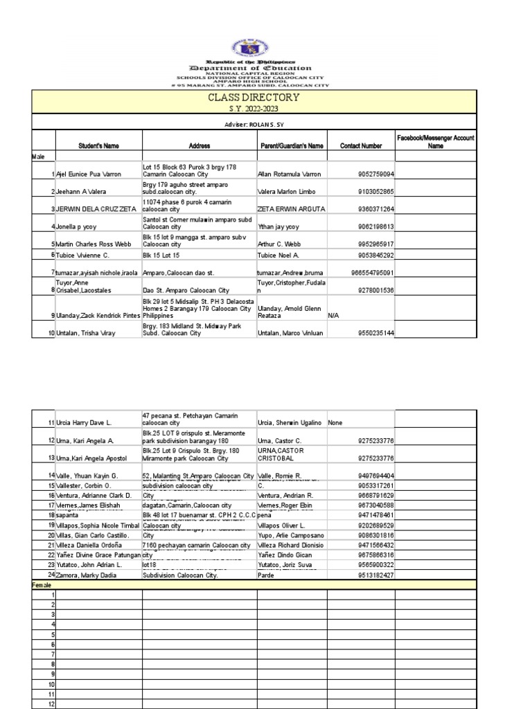 Amparo Caloocan Class Directory 2022-2023 | PDF | Parenting | Facebook