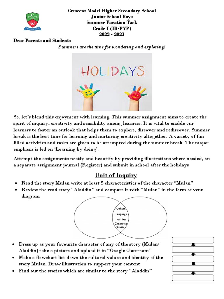 Summer Vacation Task Grade I IB | PDF | Cognition | Cognitive Science