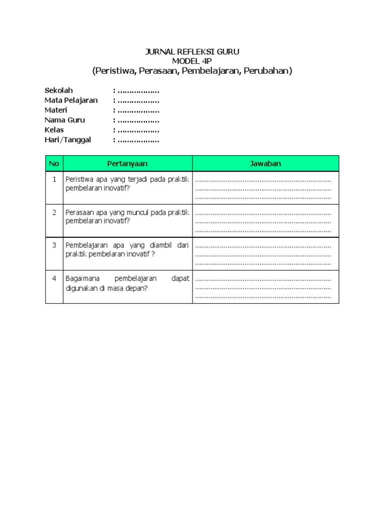 02 Jurnal Refleksi Model 4P | PDF | Karier & Perkembangan