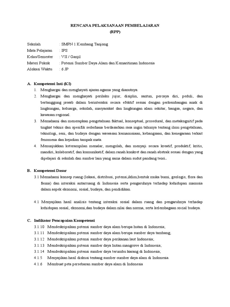 RPP Potensi Sumber Daya Alam Indonesia | PDF
