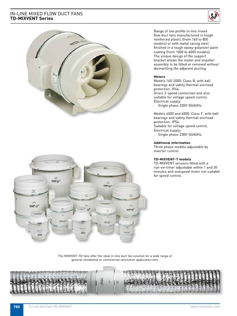 TD-MIXVENT Series: In-Line Mixed Flow Duct Fans | PDF | Duct (Flow) | Electric Motor