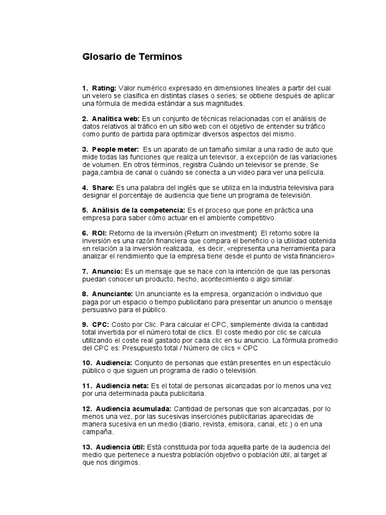 Tarea 1 - Glosario de Terminos | PDF | Publicidad | Marketing
