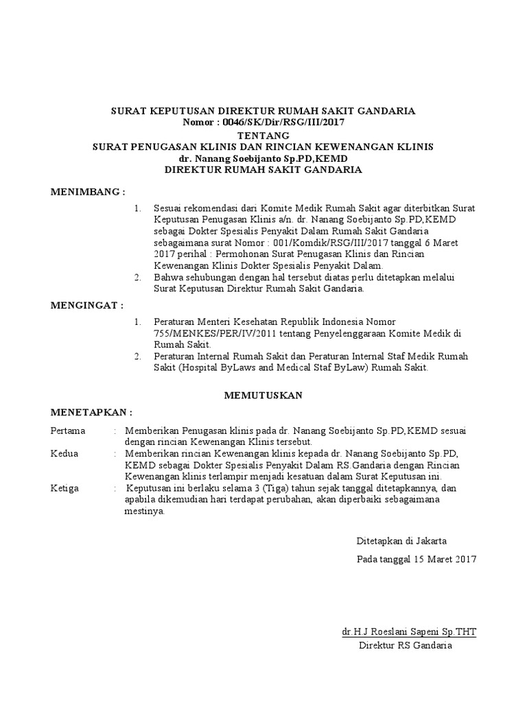 SK Direktur SPK RKK Dr. Nanang Soebijanto, SP - PD | PDF