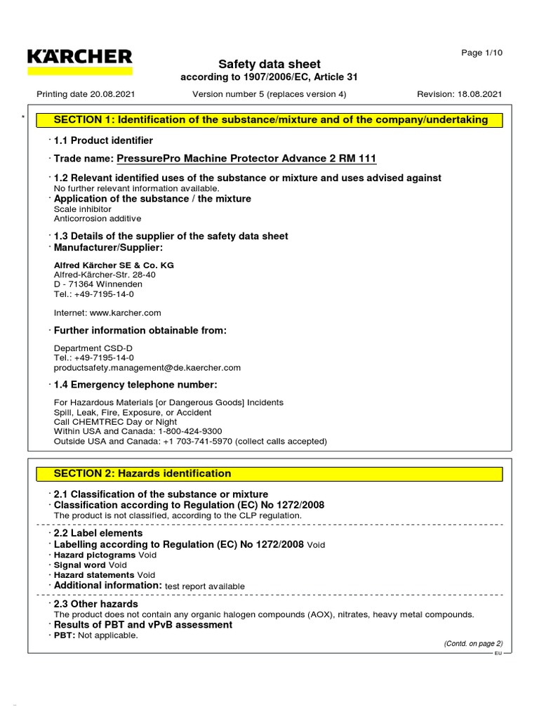 Safety Data Sheet: SECTION 1: Identification of The Substance/mixture ...