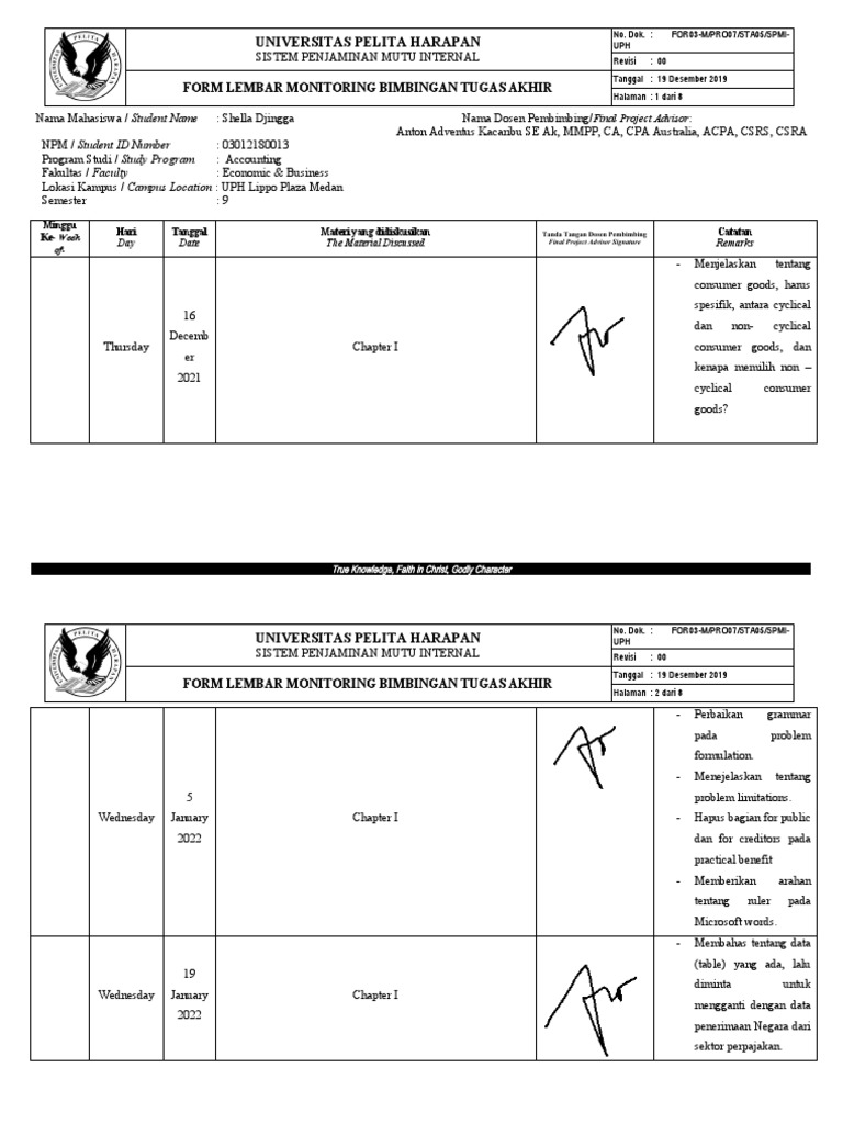 Lembar Monitoring Bimbingan Tugas Akhir | PDF