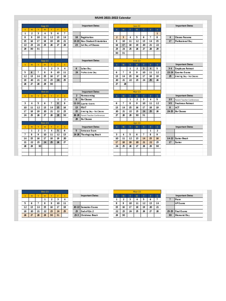 MUHS 2021-2022 Academic Calendar | PDF | Educational Organizations ...