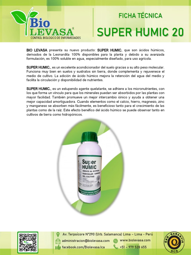 Ficha Técnica de Super Humic 20 | PDF | Química | Ciencias fisicas