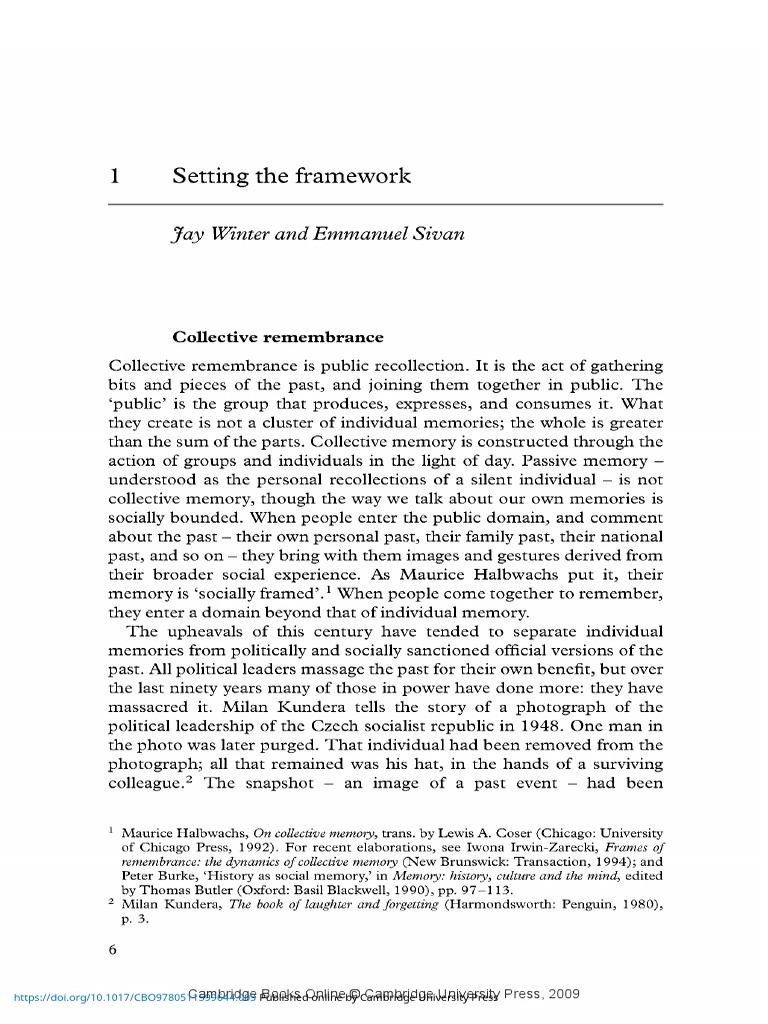 1 Setting The Framework: Jay Winter and Emmanuel Sivan | PDF | Recall ...