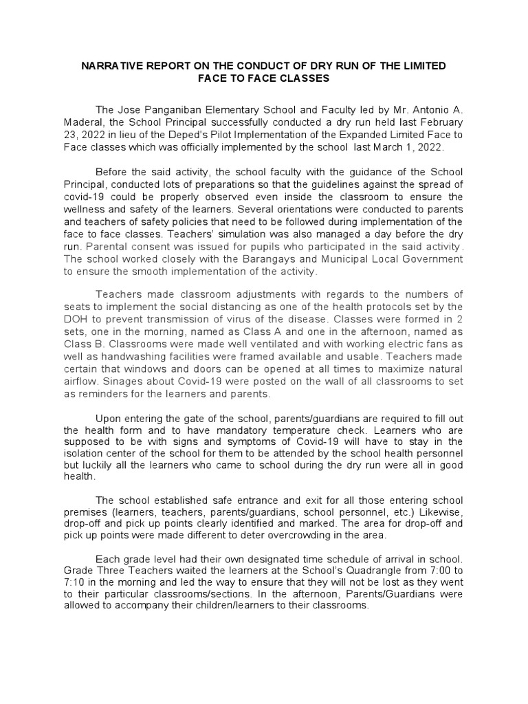 Narrative Report On Dry Run | PDF | Health Sciences | Public Health