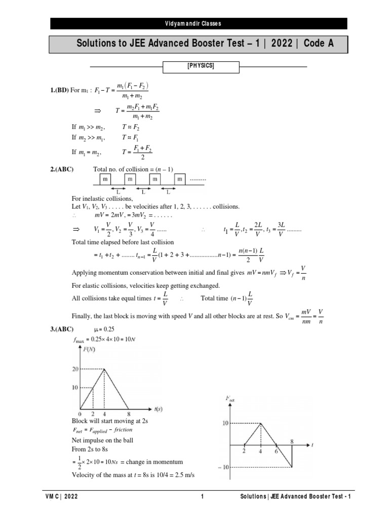 2022-JEE Advanced Booster Test-1 Solutions | PDF | Gases | Collision