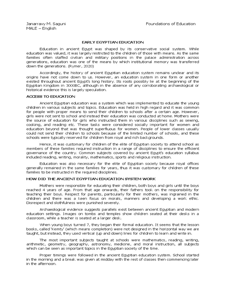 Ancient Egyptian Education System | PDF | Ancient Egypt | Apprenticeship