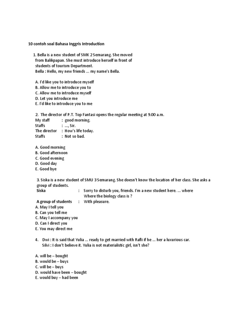10 Contoh Soal Bahasa Inggris Introduction 1 | PDF