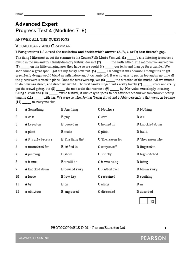 Progress Test 4 (Modules 7-8) : Advanced Expert | PDF | Feeling ...
