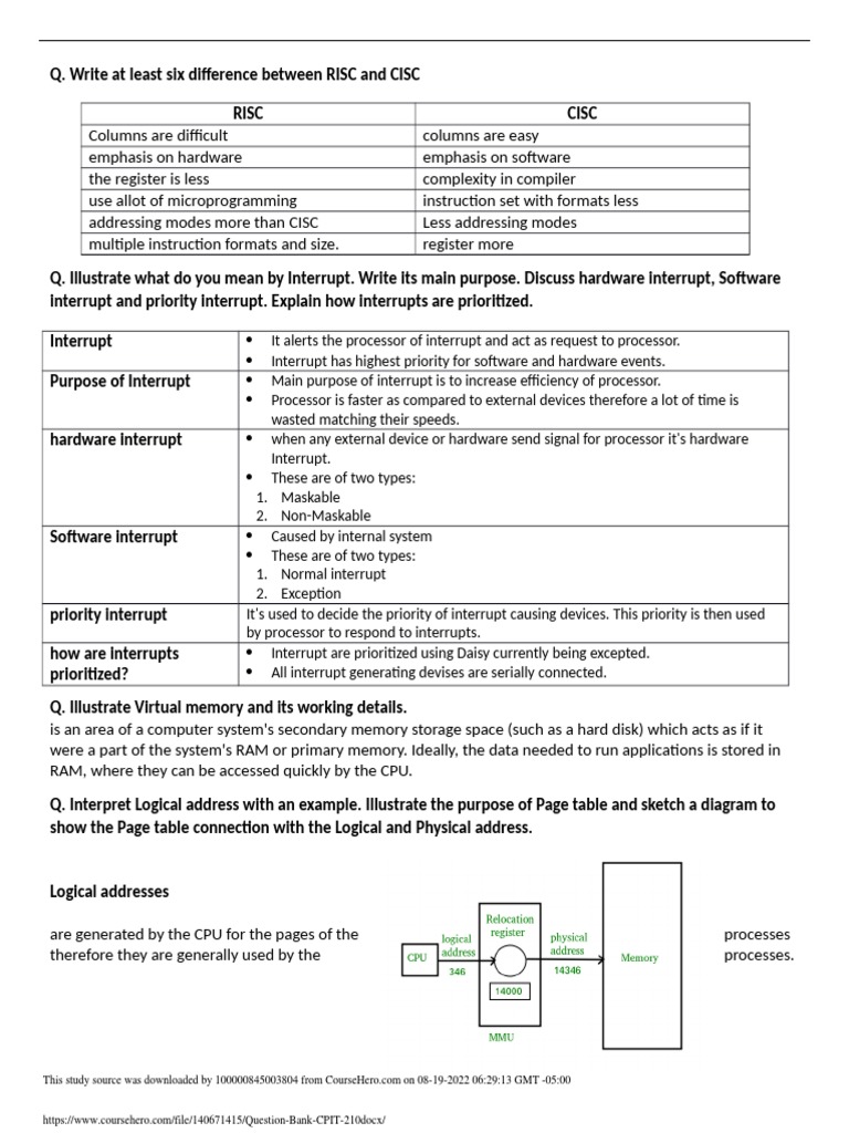 Question Bank CPIT 210 | PDF | Central Processing Unit | Cpu Cache
