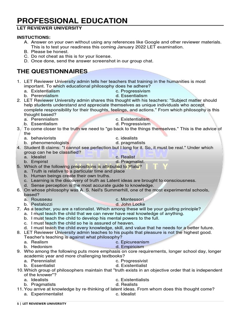 LET Reviewer for Professional Education Exam | PDF | Id | Teaching Method