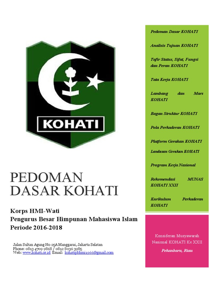 Pedoman Dasar Kohati Korps Hmi Wati Pengurus Besar Himpunan Mahasiswa ...