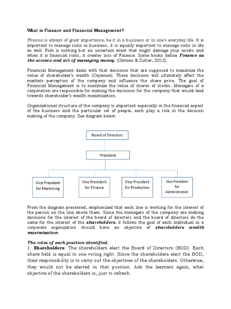 Understanding Finance and Management Roles | PDF | Securities (Finance ...