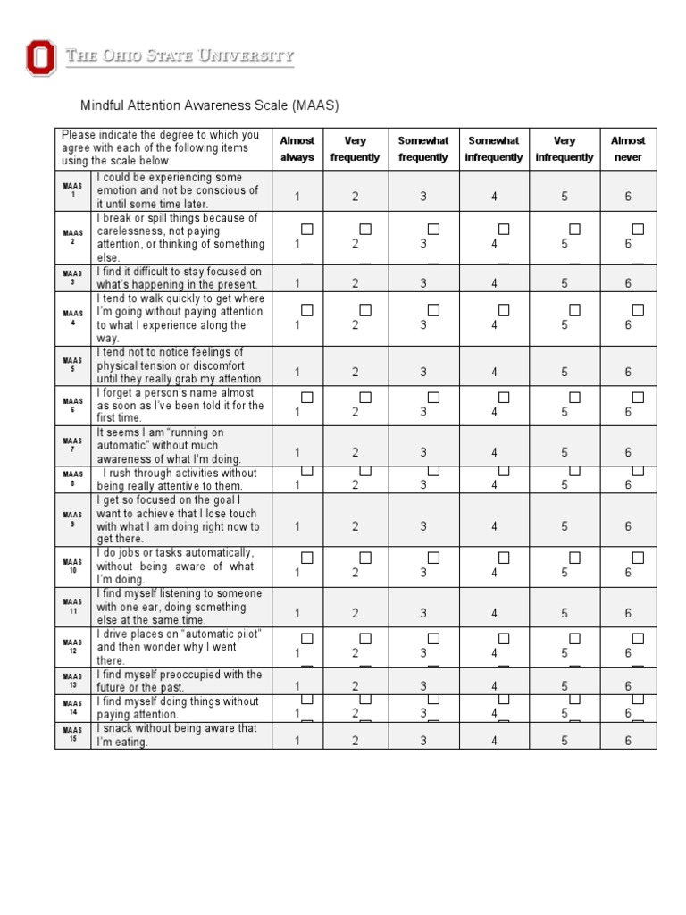 Mindfulness Attention Awareness Scale | Download Free PDF | Attention ...