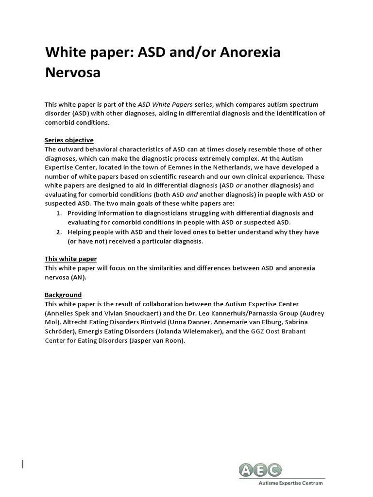 White Paper: ASD And/or Anorexia Nervosa: Series Objective | PDF ...