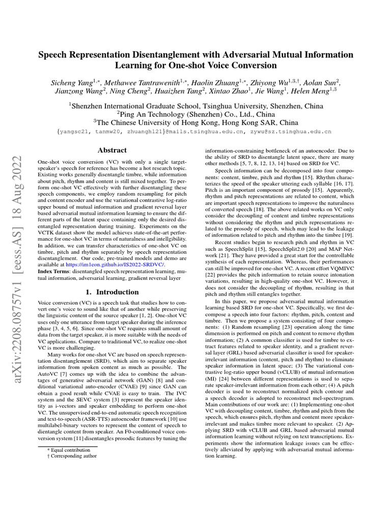 Speech Representation Disentanglement With Adversarial Mutual ...
