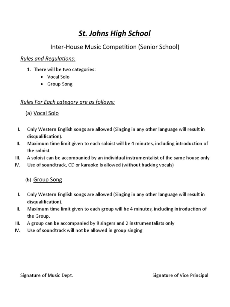 Music Competition Rules and Regulations With Sign | PDF | Singing ...