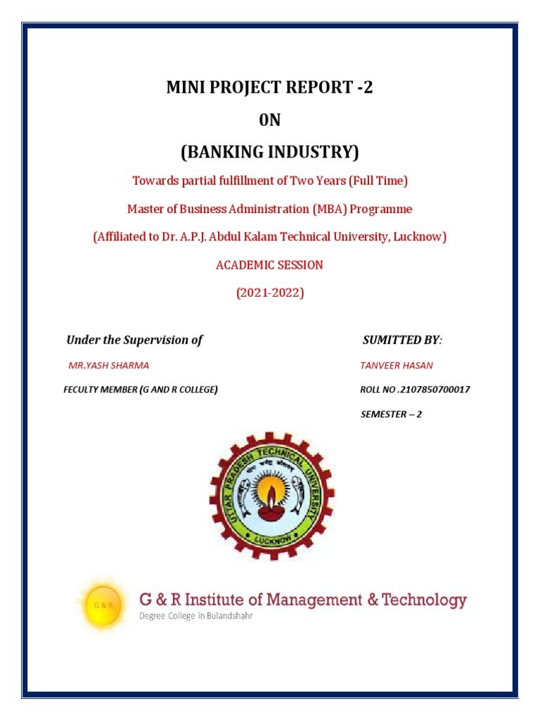 Mini Project Report - 2 0N (Banking Industry) : Under The Supervision ...
