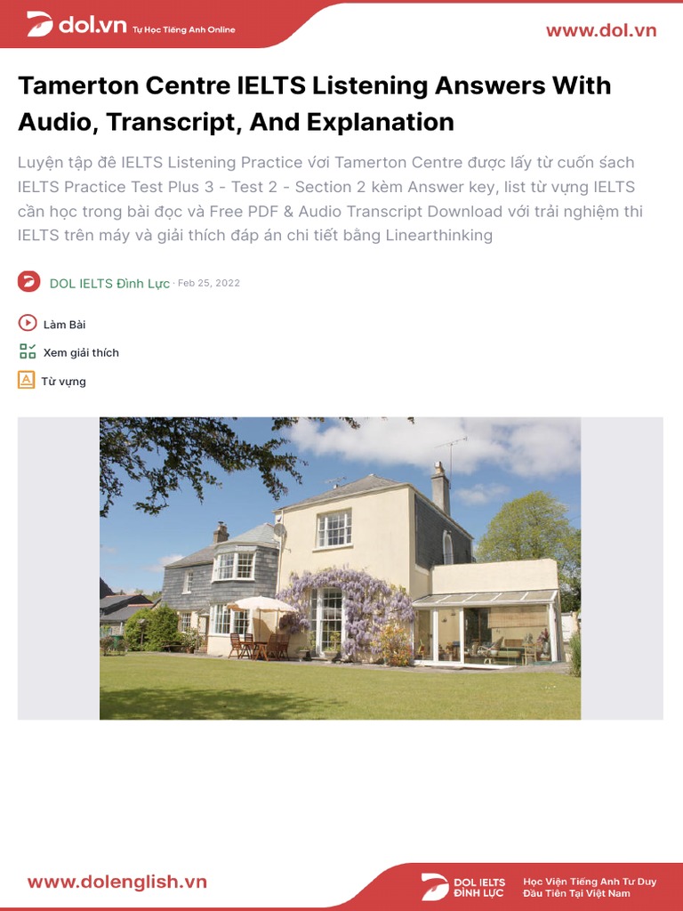 Tamerton Centre IELTS Listening Answers With Audio, Transcript, and ...
