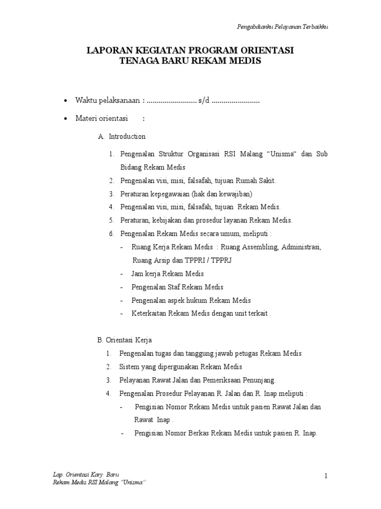 Lap Orientasi Pegawai Baru RM | PDF