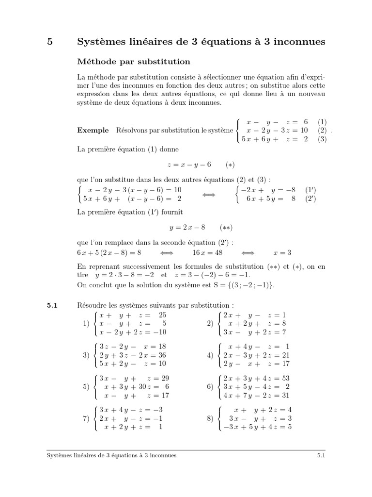 Systèmes d'équations à 3 inconnues | PDF | Équations | Concepts ...