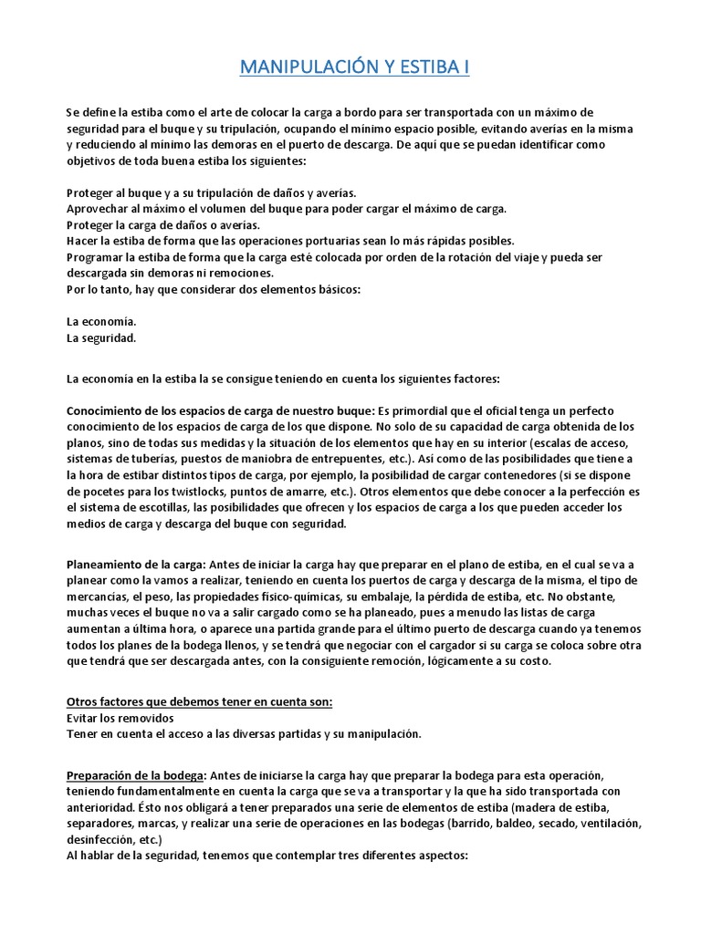 Estiba y Seguridad en el Transporte Marítimo | PDF | Buques | Guía de carga