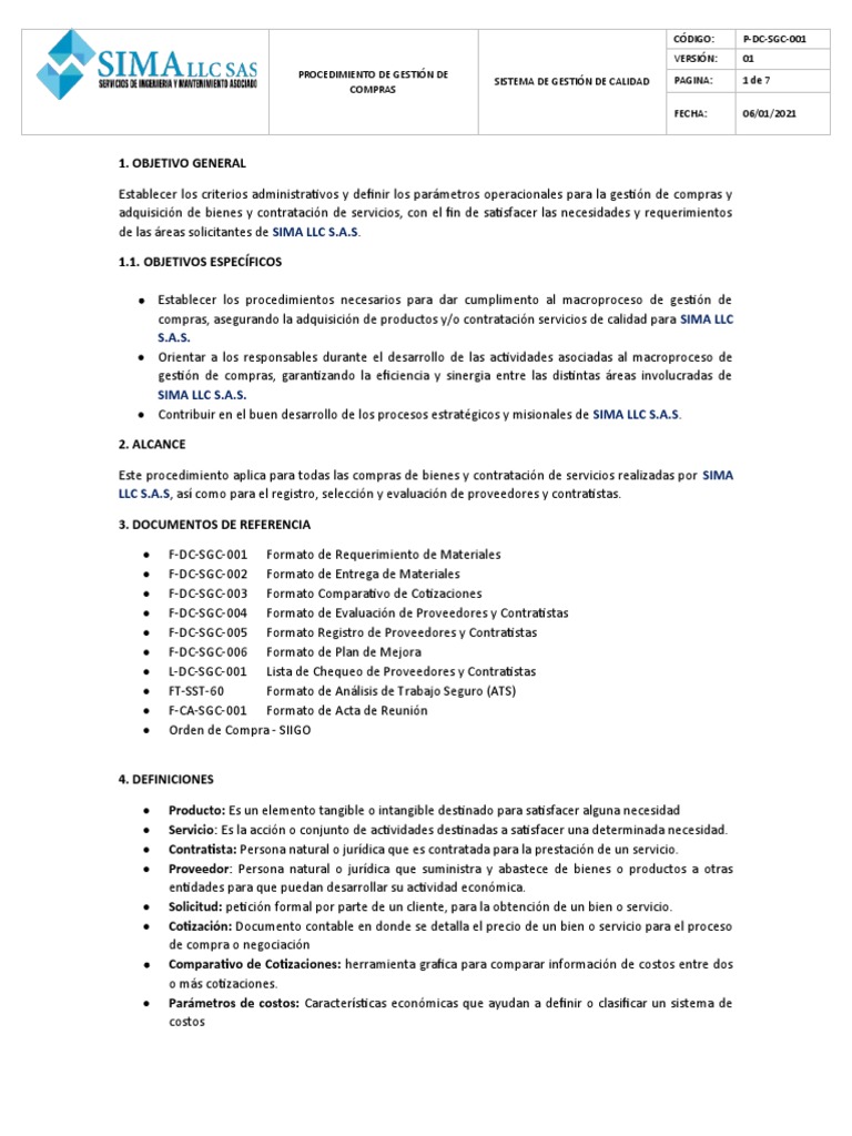 Procedimiento de Compras | PDF | Calidad (comercial) | Sistema de manejo de calidad