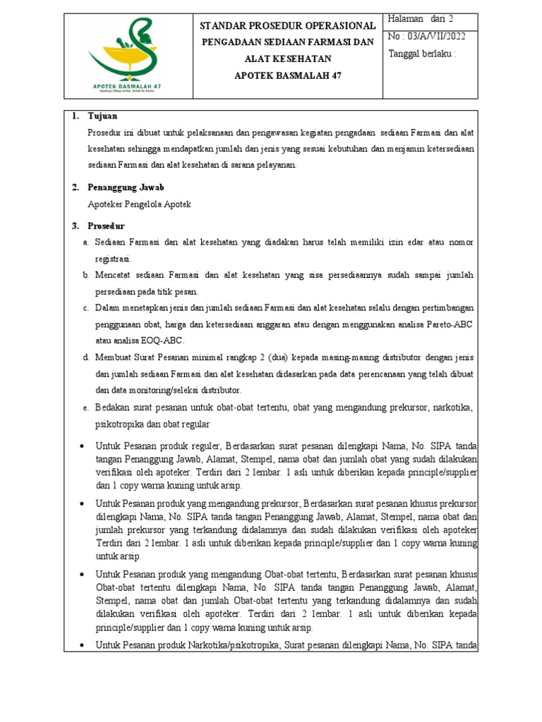 Pengadaan Sediaan Farmasi Dan Alat Kesehatan Pdf