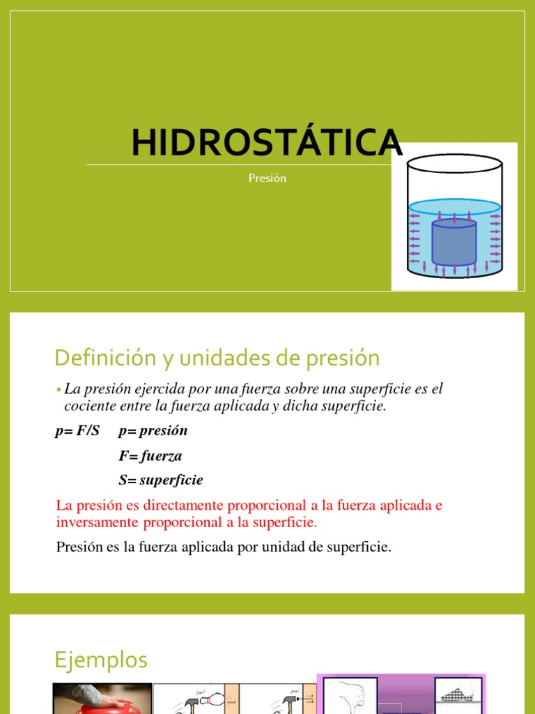 Hidrostática | PDF | Presión | Pascal (Unidad)