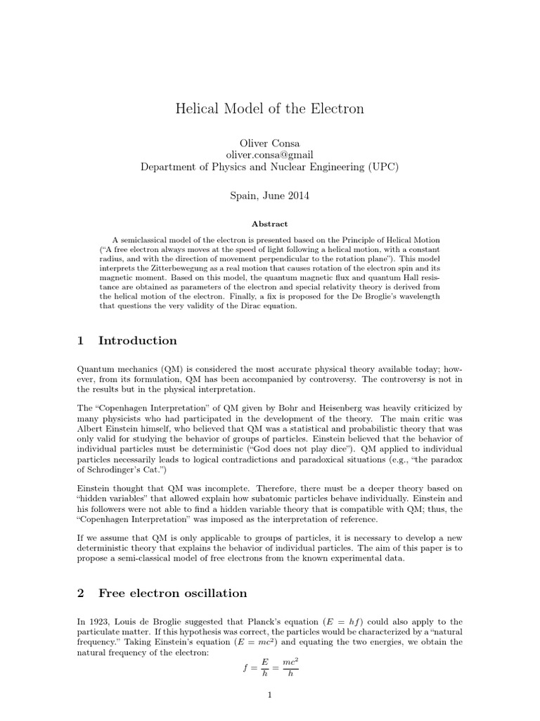 Helical Model of The Electron | PDF | Electron | Special Relativity