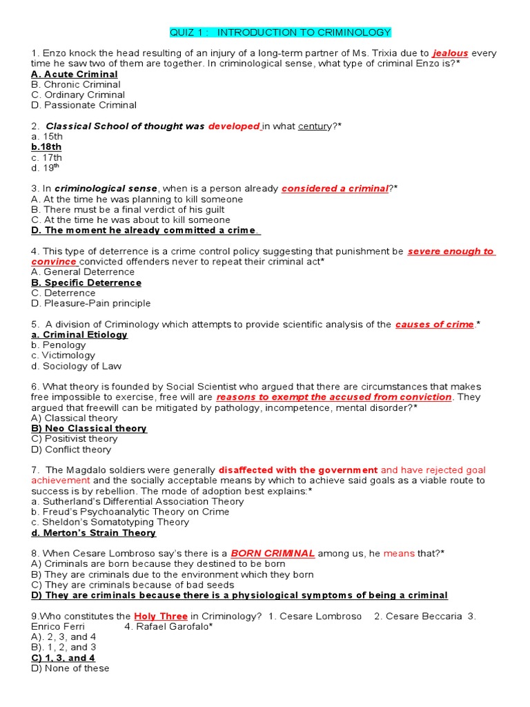 Criminology Quiz: Key Concepts and Theories | PDF | Criminology ...
