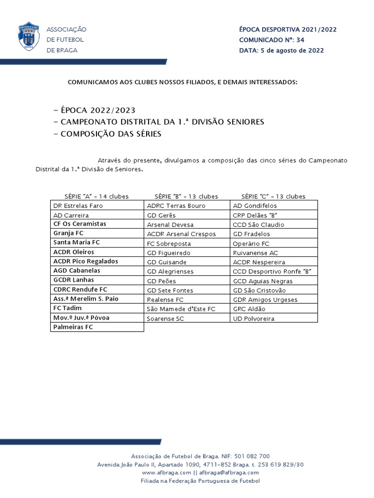 Co N - 34 Epoca 2022 2023 - Camp Dist 1 - Div Sen - Comp Series | PDF