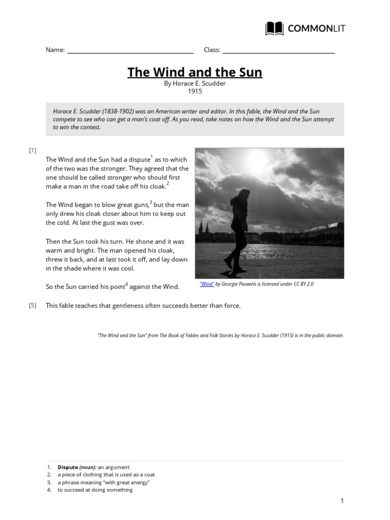 Common Lit Fable Wind and Sun | Download Free PDF | Human Communication ...
