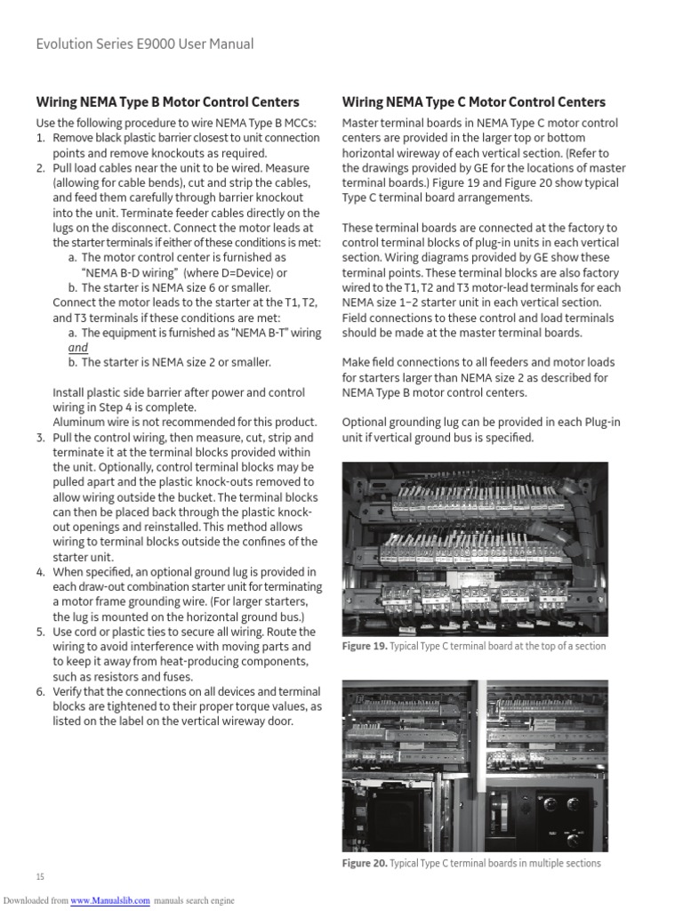 Evolution Series E9000 User Manual: Wiring NEMA Type B Motor Control ...