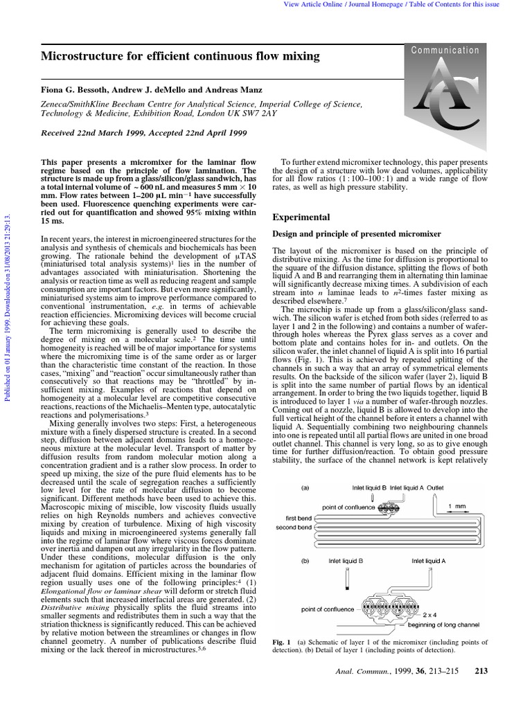 Bessoth, F. G. (1999) - Microstructure For Efficient Continuous Flow Mixing | PDF | Fluid ...