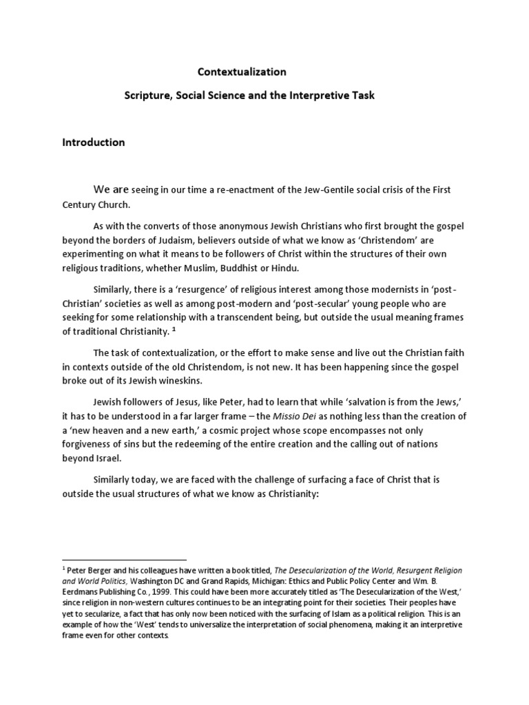 The Hermeneutical Community and The Task of Contextual Engagement ...