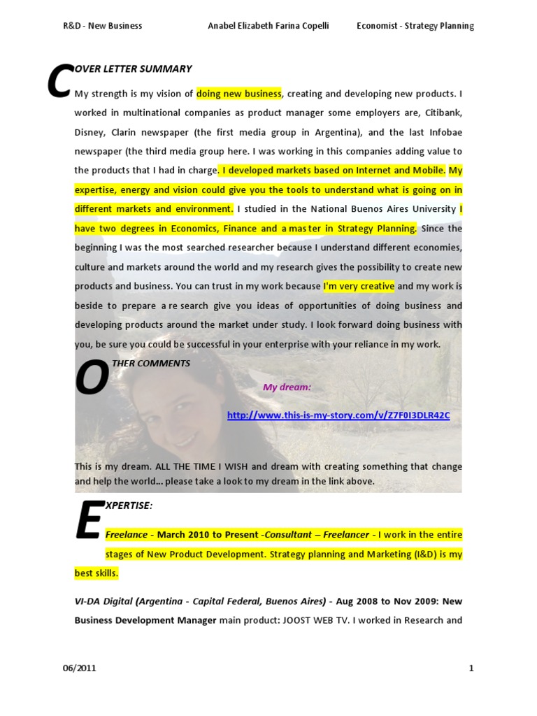 COVER LETTER SUMMARY Brief Dumbo Work Samples | PDF | Economies | Business