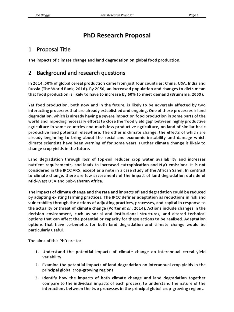 PHD Research Proposal Outline | PDF | Climate Change | Agriculture