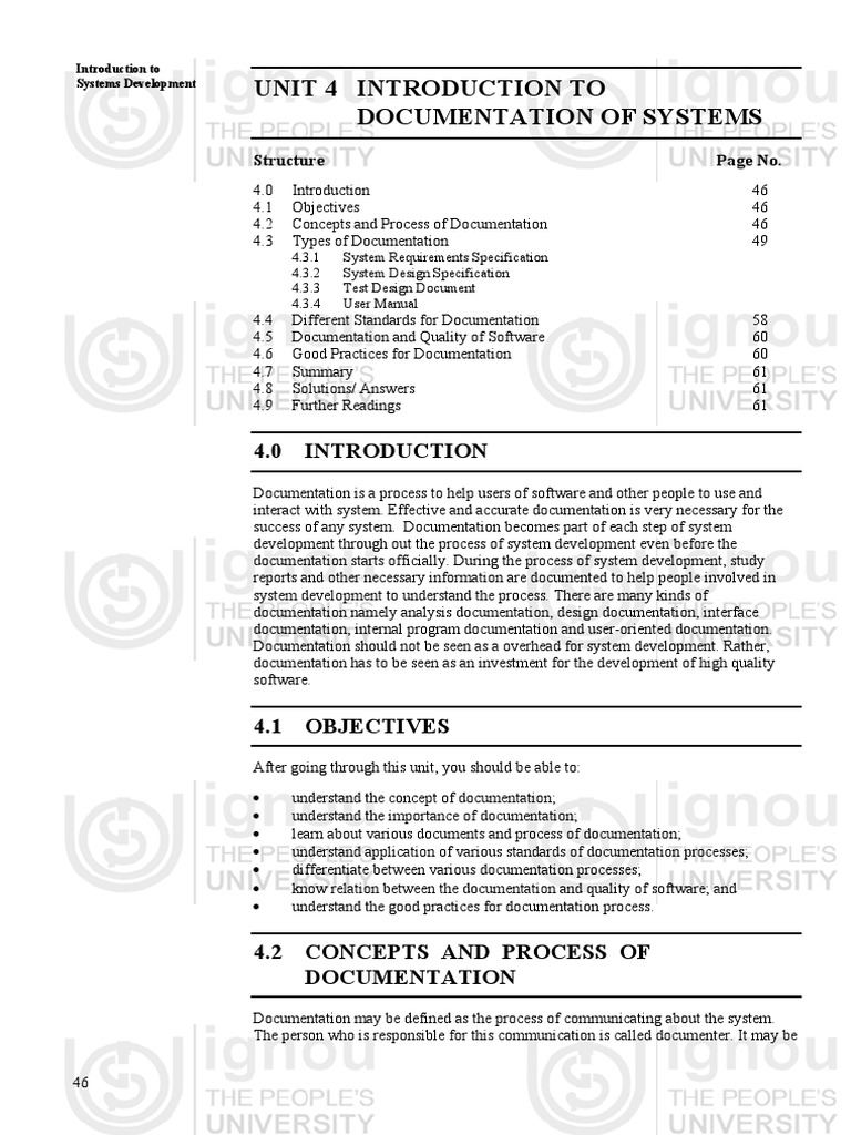 Unit 4 Introduction To Documentation of Systems: Structure Page No ...