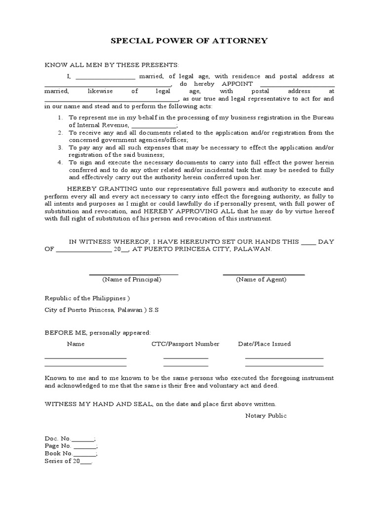 Special Power of Attorney - Bir | PDF | Private Law | Civil Law (Common ...